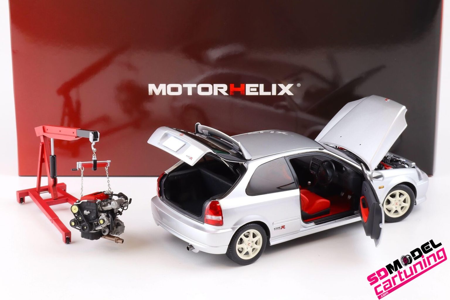 1:18 Honda Civic EK9 Type R Zilver - inclusief extra Motorblok ...